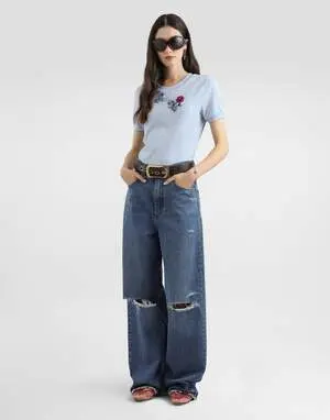 Dolce & Gabbana Jersey T-shirt With Flower Patch - Azure