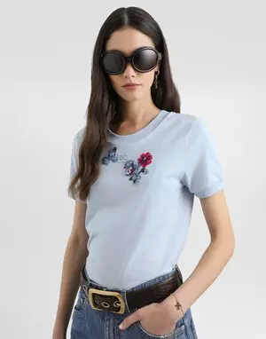 Dolce & Gabbana Jersey T-shirt With Flower Patch - Azure