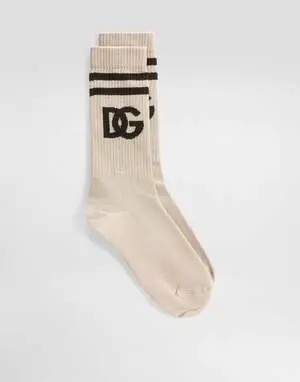 Dolce & Gabbana Dg Logo Jacquard Shaved Sock - Beige