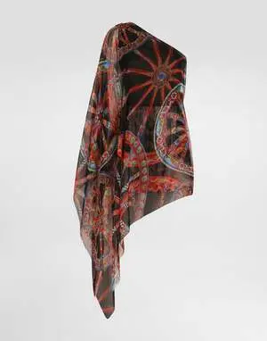 Dolce & Gabbana One-shoulder Carretto-print Chiffon Dress