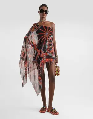 Dolce & Gabbana One-shoulder Carretto-print Chiffon Dress