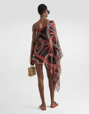 Dolce & Gabbana One-shoulder Carretto-print Chiffon Dress
