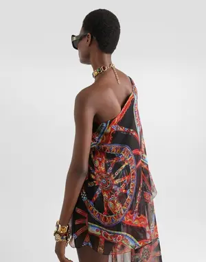 Dolce & Gabbana One-shoulder Carretto-print Chiffon Dress