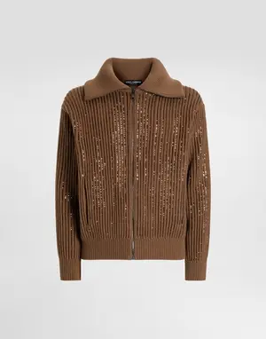 Dolce & Gabbana Sequined Wool Cardigan - Brown