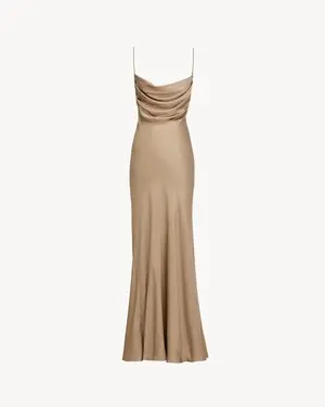 Saint Laurent Backless Cowl Neck Silk Satin Maxi Dress