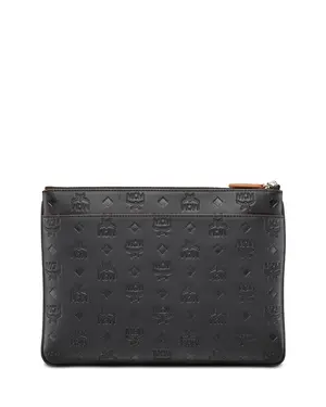 Mcm Aren Logo Embossed Leather Pouch