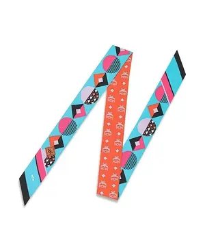 Mcm Monogram Print Petite Scarf In Organic Silk - Orangeade