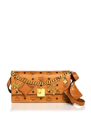 Mcm Aren Medium Visetos Canvas Crossbody - Cognac