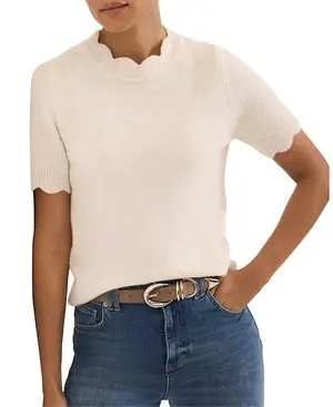 Mint Velvet Scallop Knit Top - Cream