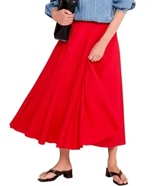Mint Velvet Cotton Full Midi Skirt - Red