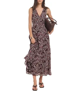 Mint Velvet Sleeveless Floral Print Maxi Dress - Brown