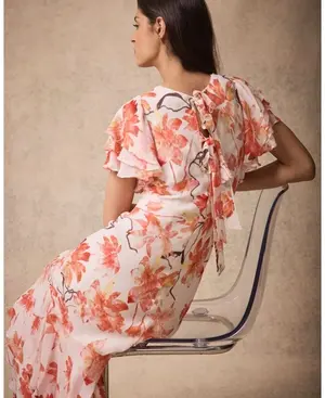 Mint Velvet Floral Ruffle Tie-back Midi Dress