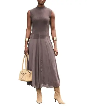 Mint Velvet Sleeveless Knit Midi Dress - Brown