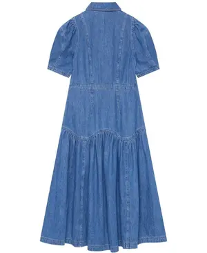 Mint Velvet Puff Sleeve Denim Zip Front Midi Dress