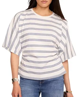 Mint Velvet Cotton Stripe Batwing T-shirt - Blue