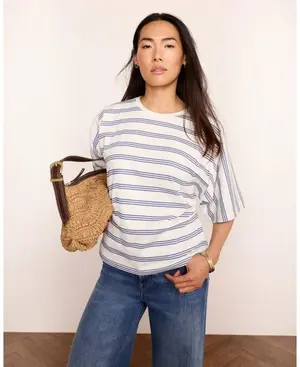 Mint Velvet Cotton Stripe Batwing T-shirt
