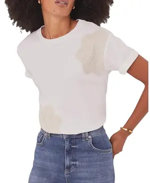 Mint Velvet Cotton Crochet Detail T-shirt - Ivory