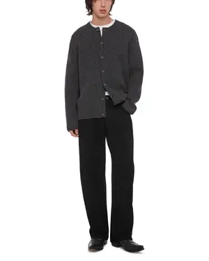 Helmut Lang Ribbed Crewneck Rustic Wool Cardigan