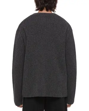 Helmut Lang Ribbed Crewneck Rustic Wool Cardigan