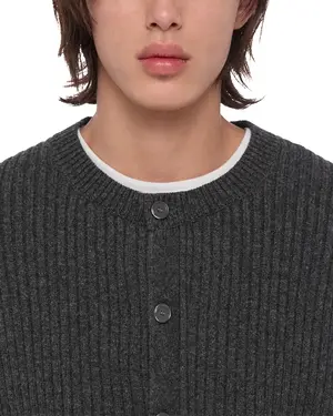 Helmut Lang Ribbed Crewneck Rustic Wool Cardigan