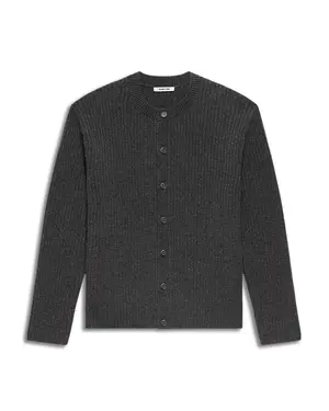 Helmut Lang Ribbed Crewneck Rustic Wool Cardigan