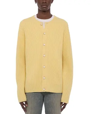 Helmut Lang Ribbed Crewneck Wool Cardigan - Sunlight