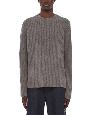 Helmut Lang Ribbed Crewneck Wool Sweater - Mid Grey
