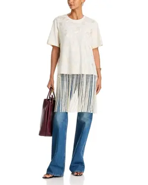Sea Rafina Eyelet Embellished Fringe Trim Cotton Tee