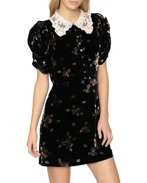Sea Leda Velvet Puff Sleeve Mini Dress - Black