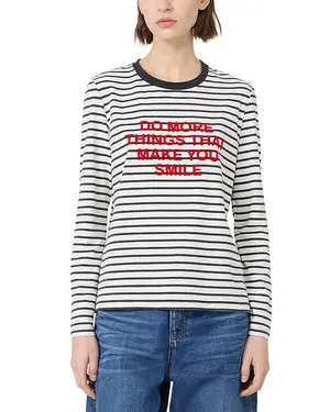Max Mara Striped Slogan Long Sleeve Tee