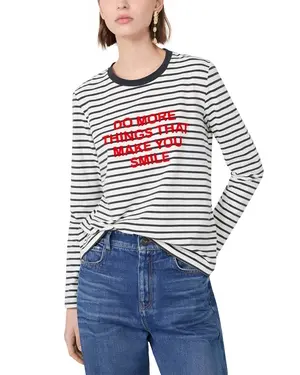 Max Mara Striped Slogan Long Sleeve Tee