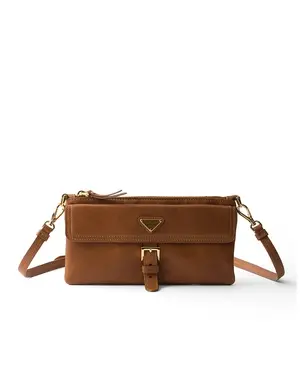 Prada Printed Saffiano Leather Wallet With Shoulder Strap - Brown