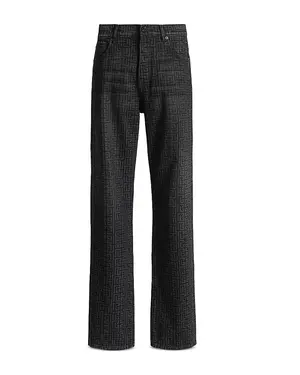 Balmain Monogram Pattern Loose Fit Cotton Jeans