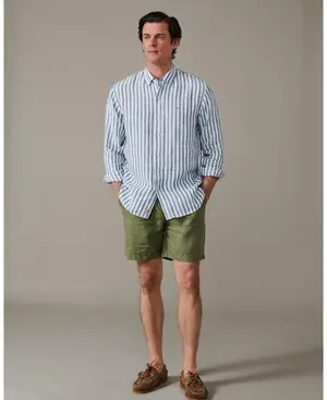 Aubin Worlaby Linen Long Sleeve Shirt - Blue Stripe