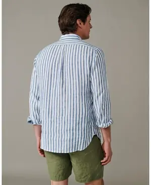 Aubin Worlaby Linen Long Sleeve Shirt - Blue Stripe