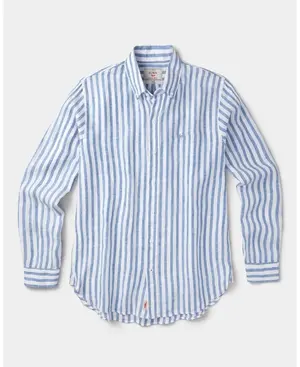 Aubin Worlaby Linen Long Sleeve Shirt - Blue Stripe