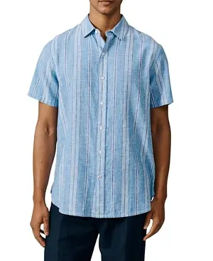 Aubin Austin Cotton Linen Short Sleeved Shirt - Blue Irregular Stripe