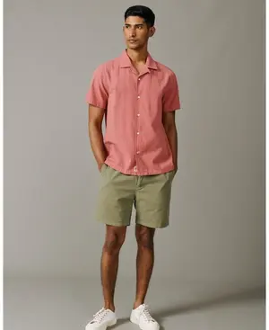 Aubin Seersucker Linen Short Sleeve Shirt - Rose