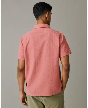 Aubin Seersucker Linen Short Sleeve Shirt - Rose