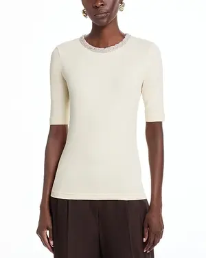 Fabiana Filippi Ribbed Cotton Stretch Top With Embellished Neckline