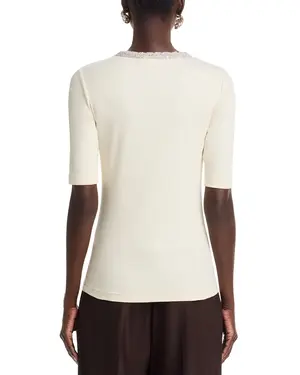 Fabiana Filippi Ribbed Cotton Stretch Top With Embellished Neckline