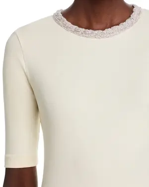 Fabiana Filippi Ribbed Cotton Stretch Top With Embellished Neckline