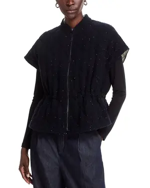 Fabiana Filippi Diamond Quilted Sequin Platinum Oversize Vest - Blue