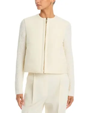 Fabiana Filippi Cropped Tweed Bomber Jacket - Off White