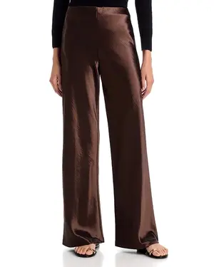 Aqua Satin Bias Cut Pants - Dark Brown