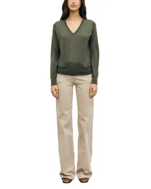 Gerard Darel Merino Wool V-neck Sweater - Green