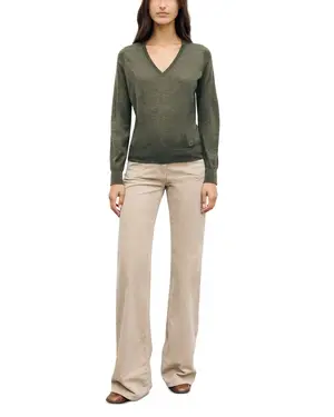 Gerard Darel Merino Wool V-neck Sweater - Green