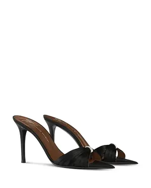 GIUSEPPE ZANOTTI Black Satin Slide Sandals With Crystal Embellishment - Nero