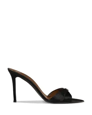 GIUSEPPE ZANOTTI Black Satin Slide Sandals With Crystal Embellishment - Nero