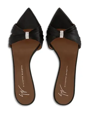 GIUSEPPE ZANOTTI Black Satin Slide Sandals With Crystal Embellishment - Nero